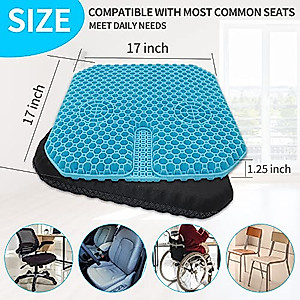 KR Large Gel Seat Cushion, Cooling seat Cushion, Absorbs Pressure Points, Blue Seat Cushion, Wheelchair Cushions, Gel Cushion for Office Chair Home Car seat Cushion, with 1 Non-Slip Cover