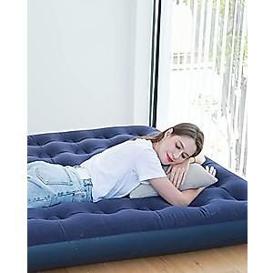 JEAOUIA Twin Size Air Mattress for Inflatable - Portable Blue Blow Up Mattresses with Flocked top - Single Foldable Air Bed for Tent Camping Home Travel Backpacking