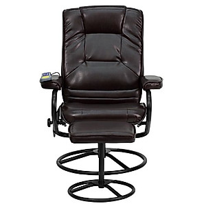 Flash Furniture Whitney Massaging Multi-Position Recliner and Ottoman with Metal Bases in Brown LeatherSoft