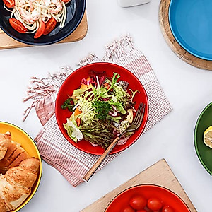 KitchenTour Ceramic Pasta Bowls - Large and Durable Serving Bowl Set 26 Ounce - Dishwasher and Microwave Safe - Set of 6, Deep blue, Multi-Color