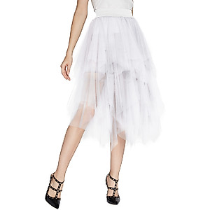 Urban CoCo Women's Sheer Tutu Skirt Tulle Mesh Layered Midi Skirt (M, White-2)