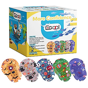 EGOOL Adhesive Eye Patches for Kids – Cool Boys Design, 45 + 5 Bonus per Box, Regular Size, Breathable Material, Colorful and Fun Pattern, Hypoallergenic & Sensitive for Lazy Eye