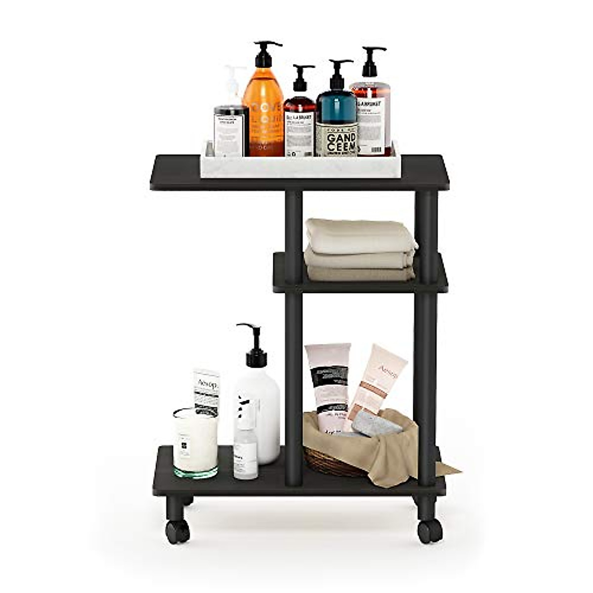 Furinno Turn-N-Tube U Shape Sofa Side Table with Casters, Espresso/Black