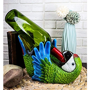 Ebros Gift Tropical Rio Rainforest Scarlet Macaw Parrot Wine Bottle Holder Caddy Figurine 10.25" Long Kitchen Dining Party Hosting Decor Statue of South American Evergreen Forest Birds (Green Macaw)