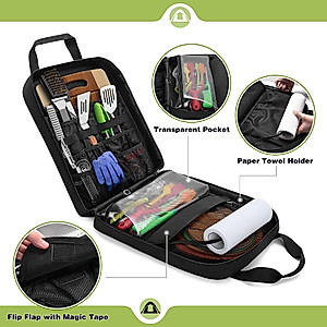 HODRANT Hanging Camp Utensil Organizer with Towel Paper Holder, Portable Camping Kitchen Cookware Bag for Knives, Forks, Spoons & More, Outdoor Cooking Tools Storage Box for Travel & Hiking, Bag Only