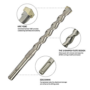 BeHappy 17PCS Rotary Hammer SDS Plus Drill Bits & Chisel Sets, Carbide Tipped Masonry Drill Bit Set, Concrete Drill Bit and Chisels for Through Concrete, Cement, Brick, Stone, with Storage Case