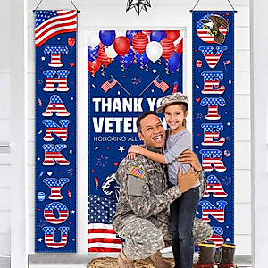 3pcs Memorial Day Decorations Banner Decorations Thanks You Veterans Porch Sign Banner Door Cover Decorations for Welcome Hanging Home Outdoor Indoor Wall Decor
