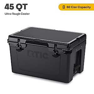 RTIC 45 QT Ultra-Tough Cooler Hard Insulated Portable Ice Chest Box for Beach, Drink, Beverage, Camping, Picnic, Fishing, Boat, Barbecue, Black