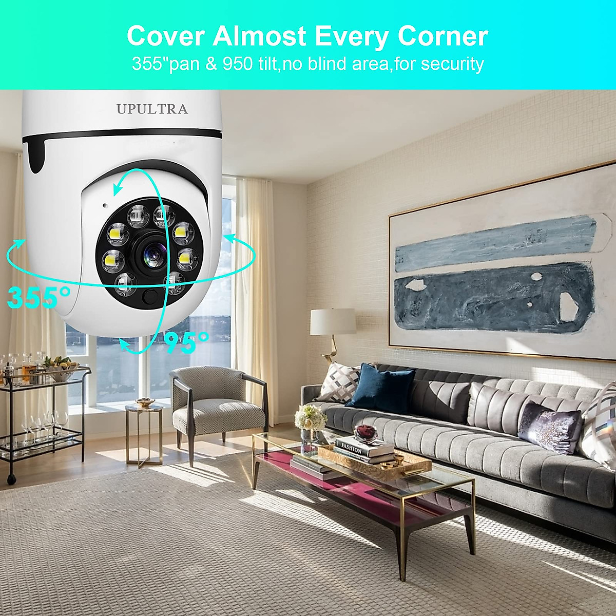 Light Bulb 1080P Security Wireless Camera Wifi Smart for home surveillance Screw into the E27 light bulb socket Spotlight Alarm Color night vision Two-way talk Motion Alarm PTZ 360 Degree(2packs）