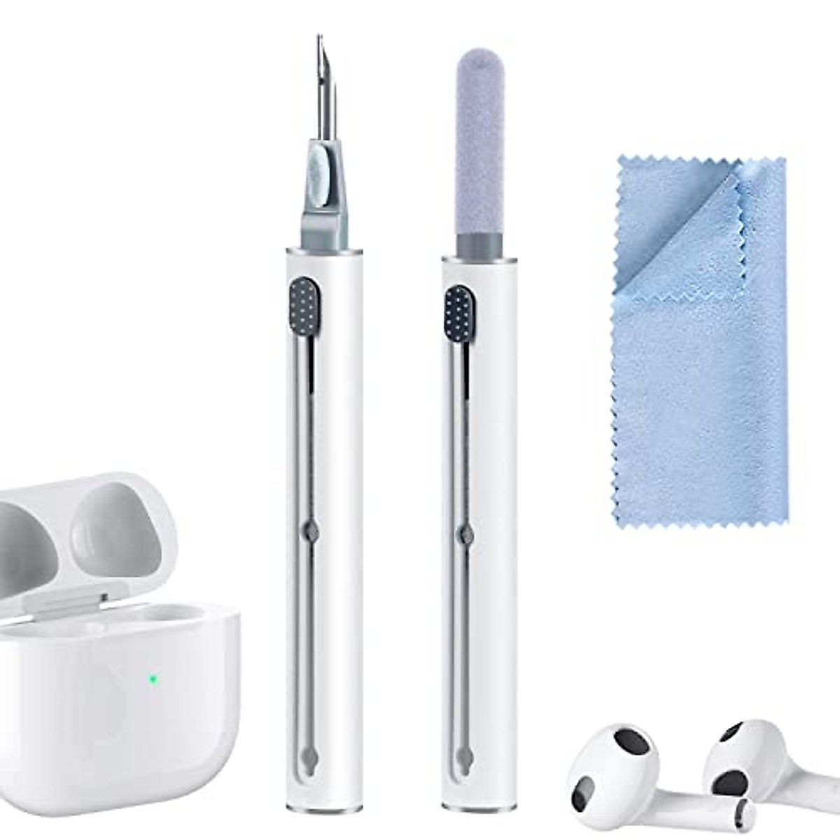 2Pcs Airpod Cleaner Kit，Earbud Cleaning Kit for Airpods Pro 1 2 3， Multi-Function Cleaning Pen with Soft Brush Flocking Sponge，Suitable for Bluetooth Headset, Charging Box, Mobile Phone, Earbud