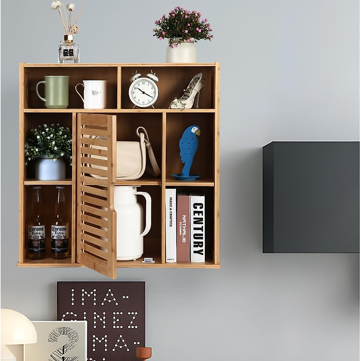 HYNAWIN Bamboo 2 Tier Bathroom Wall Cabinet with Adjustable Shelf, Double Door Cabinet for Bathroom, Living Room (Modern)