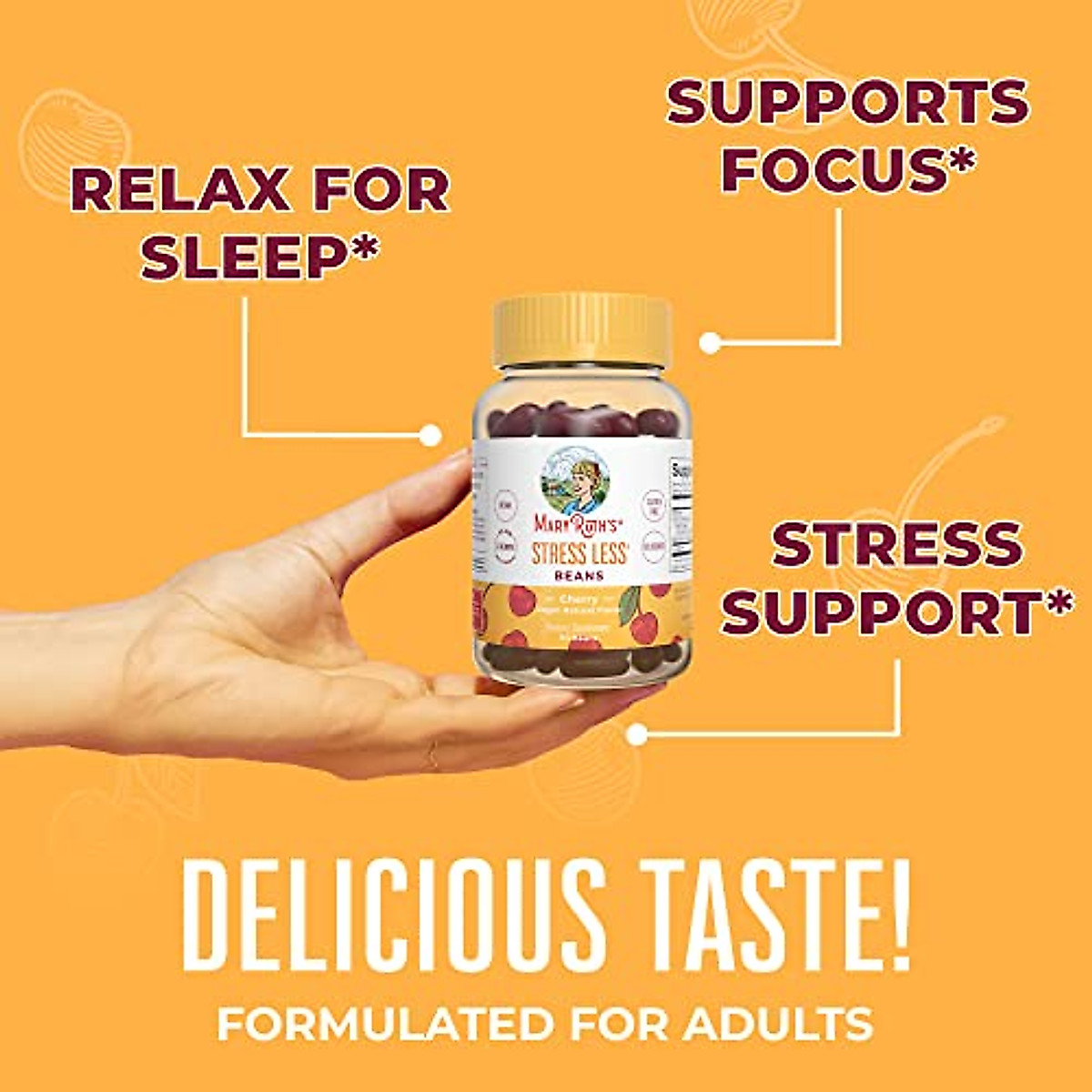 Stress Relief Vita-Beans for Adults & Adult Sleep Gummies NO Melatonin Bundle by MaryRuth's | Magnesium & L-Theanine | Natural Calm, Relaxation, Stress and Mood Support | NO Melatonin | Sleep Support