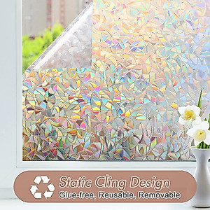 Haton Window Privacy Film Rainbow Static Cling Stained Glass Film Window Covering Sticker Non-Adhesive Removable Reflective Window Vinyl, Anti-UV Sun Blocker Heat Control for Home, 17.5 x 78.7 inches