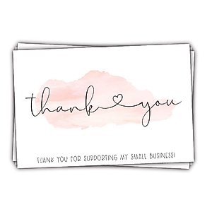 50 Pink Watercolor 4x6 Thank You for Supporting My Small Business - Customer Thank You for Order Cards - Small Online Business Package Insert