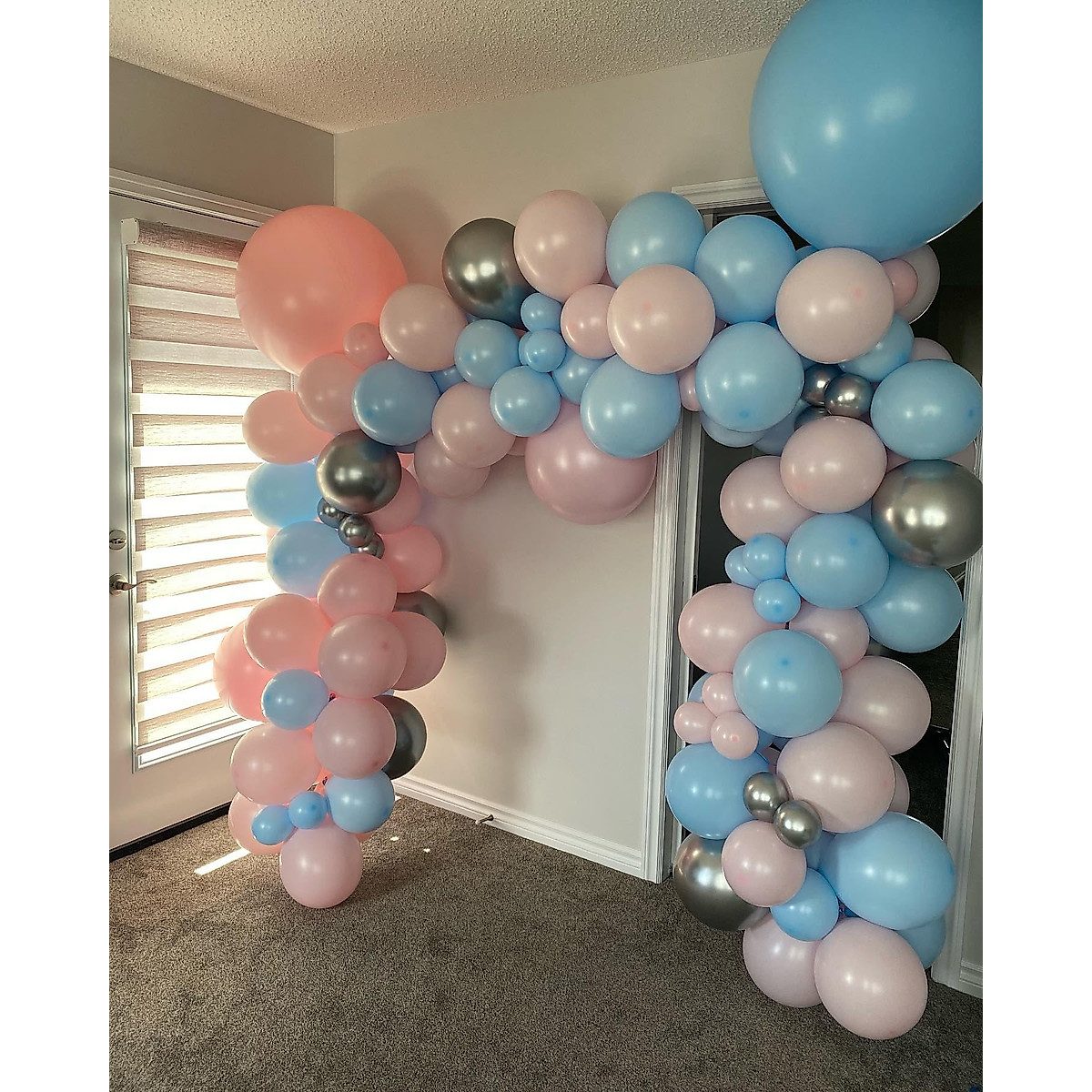 HKYOOD 140Pcs Gender Reveal Balloon Garland Arch Kit - Pink and Blue Balloons Silver Latex Balloon for Boy or Girl Gender Reveal Decorations Birthday Party Baby Shower Celebration Anniversary (No Box)