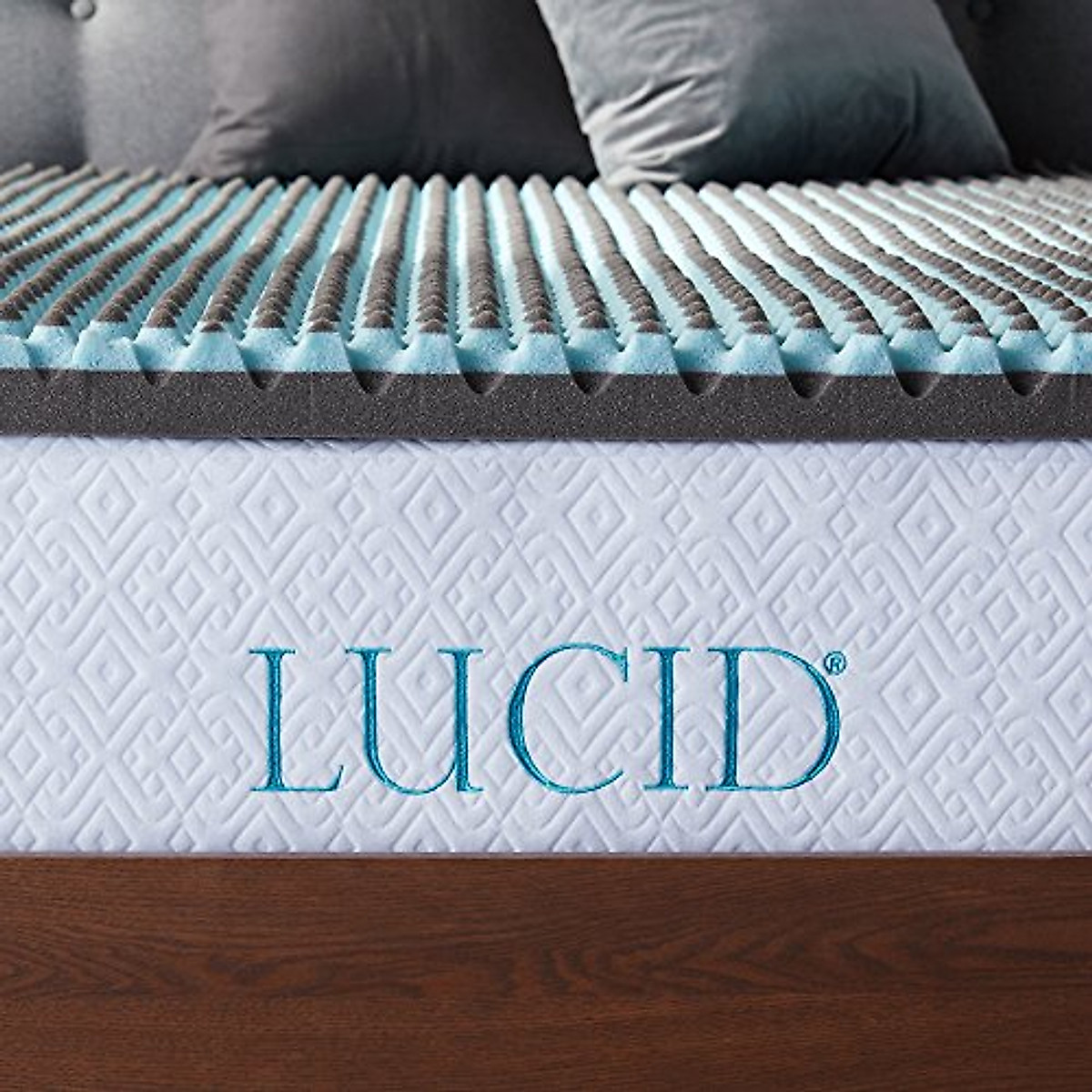 LUCID 2.5 Inch Duo-Foam Charcoal Fusion - Dual Density Bamboo Charcoal - Gel Memory Foam - Hypoallergenic Temperature-Regulating Optimum Comfort - King