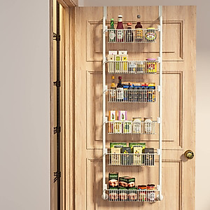 1Easylife 6-Tier Over the Door Pantry Organizer, Heavy-Duty Metal Pantry Door Organizer with 6 Baskets, Hanging Storage Door Organization Kitchen Spice Rack (6x4.72 Width Baskets, Cream White)