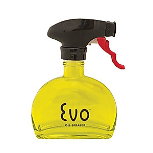 Evo Oil Sprayer Evo Glass Trigger Sprayer Bottle, Non-Aerosol for Olive Cooking Oils, 6-Ounce Capacity, 6 oz, Yellow/Black/Red