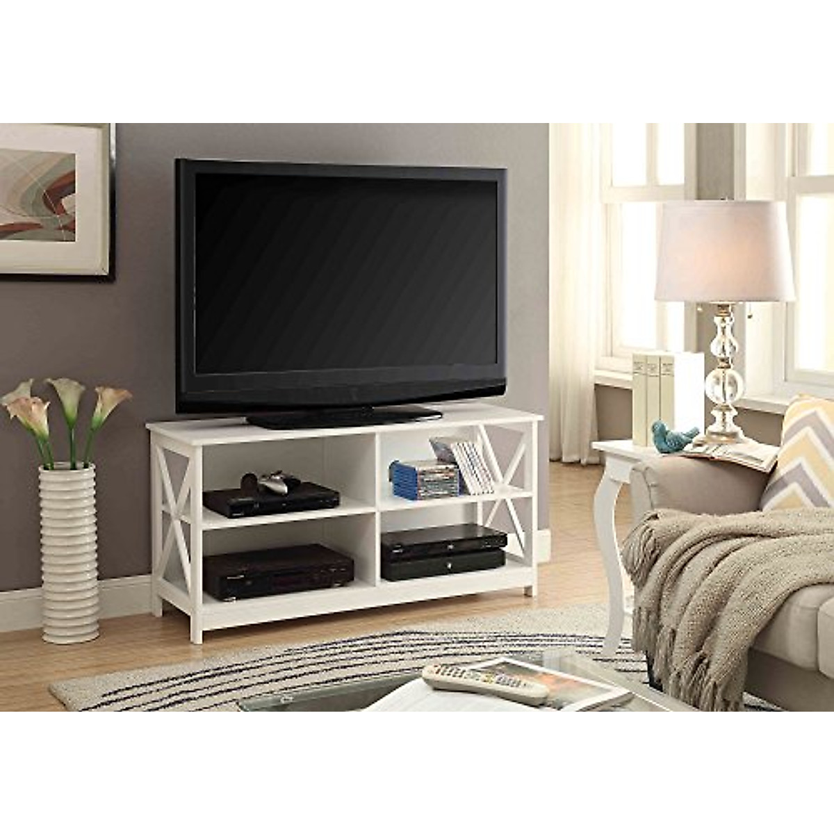 Convenience Concepts Oxford TV Stand, White & Oxford Coffee Table with Shelf, White