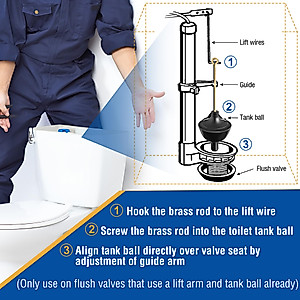 Enhon 2 Pack Toilet Tank Ball and Toilet Float Rod, Rubber Toilet Float Ball with Guide Tip, Universal Fit Tank Ball with Brass Rod, Toilet Tank Float Ball and Rod for Common Leak or Toilet Problem