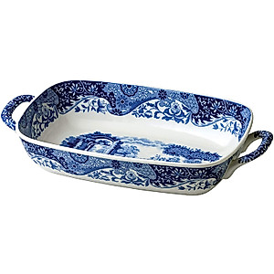 Spode Blue Italian Collection Baking Dish with Handles, Lasagna Pan, Oven to Table Baking Dish, Handled Serving Tray, Oven Safe Cookware, 11.5 x 8, (Blue/White)
