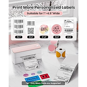 Memoqueen Bluetooth Thermal Label Printer 4X6 - Wireless Shipping Label Printer for Shipping Packages and Small Business, Compatible with iOS and Android, for USPS, Etsy Amazon Shopify，Pink and White