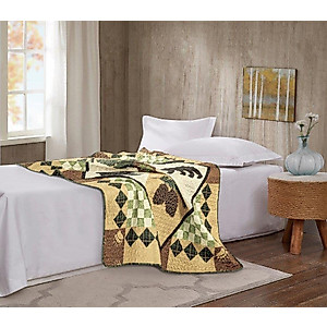 Quilted Throw Blanket by Virah Bella - 50" x 60" Four-Point Lodge Lightweight Throw Quilt Great for Loungers & Extra Bedding - Beautiful Lodge-Themed Blanket