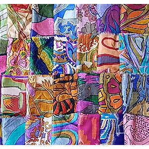 10 Qty 8"X30" Lot 100% Pure Silk Print Vintage Sari Fabric, Remnants, Scrap Bundle, Precut Fabric, Multicolored Squares for Craft Patchwork