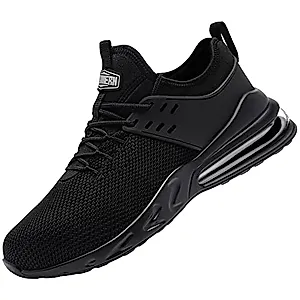 LARNMERN Steel Toe Shoes Men Slip Resistant Safety Work Sneakers Slip On Air Cushion Lightweight Comfortable Breathable Shoe 3150(9.5 Men, Black)
