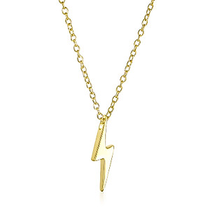 Delicate Minimalist Geometric Zig Zag Flash Lightning Bolt Pendant Necklace For Women For Teen 14K Gold Plated .925 Sterling Silver