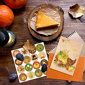 WorldBazaar Gold Foil Thanksgiving Cards with Envelopes 24PCS Happy Harvest Thanks Cards Fall Autumn Thanksgiving Party Supplies