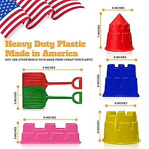 Back Bay Play Sand Castle Molds Sand Castle Building Kit - Beach Toys Kit - Snow & Sand Toys Sets for Kids Outdoor Sandbox Toys for Toddlers 1.5 Year and Up Made in USA (6 Piece with Shovels)