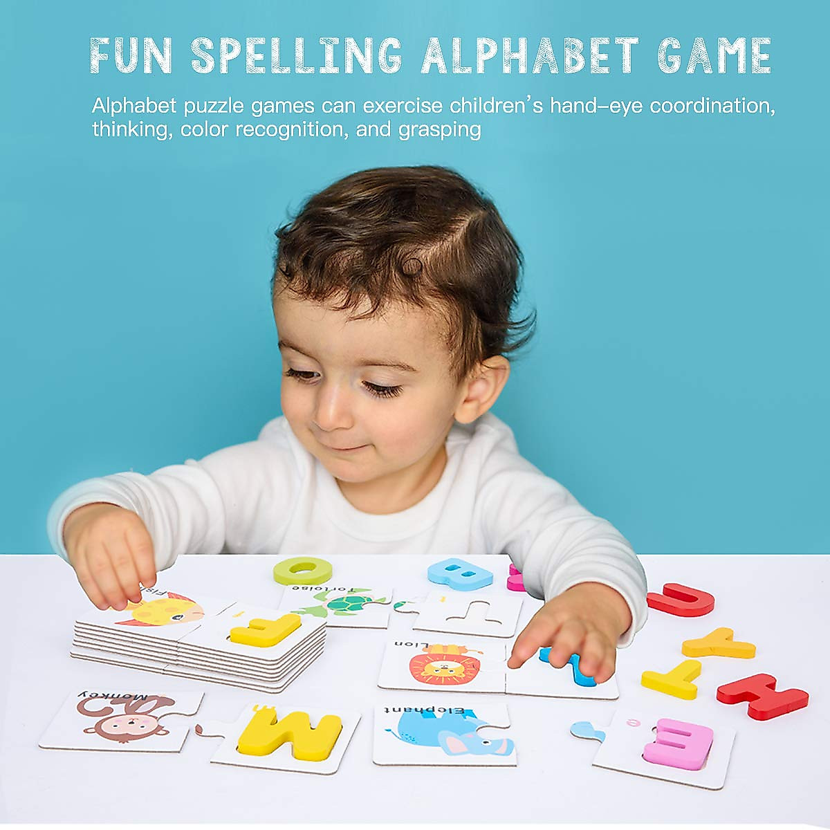 Sight Words Spelling and Learning Alphabet Puzzle Matching Game Wooden Letters Animal Flash Cards Shape Puzzles Montessori Matching Puzzle Preschool Educational Toys for Toddlers Boys Girls Age 3+