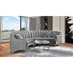 Legend Furniture Curved Sofa Velvet Symmetrical Modular Round couches for Living Room Sectional, 142" L x 32" D x 36" H, Grey