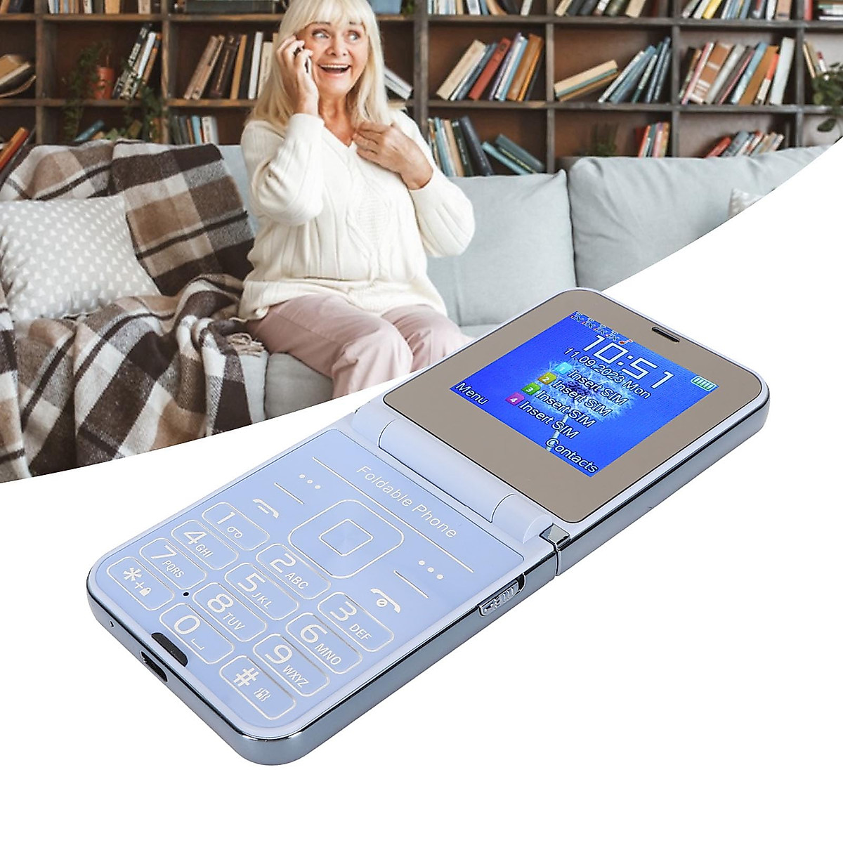 GOWENIC Big Cell Phone for Seniors, Flip Design, Dual Screen Display, Large Buttons, Quick Dial, Clear Sound, HD Camera, LED Flashlight for Seniors (Blue)