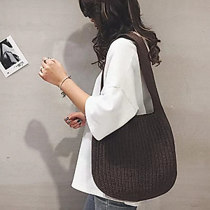 Fairy Grunge Knitted Shoulder Bags Y2K Fairycore Tote Bag Aesthetic Hobo Bag Indie Crossbody Bag Alt Purse Accessories (Coffee)