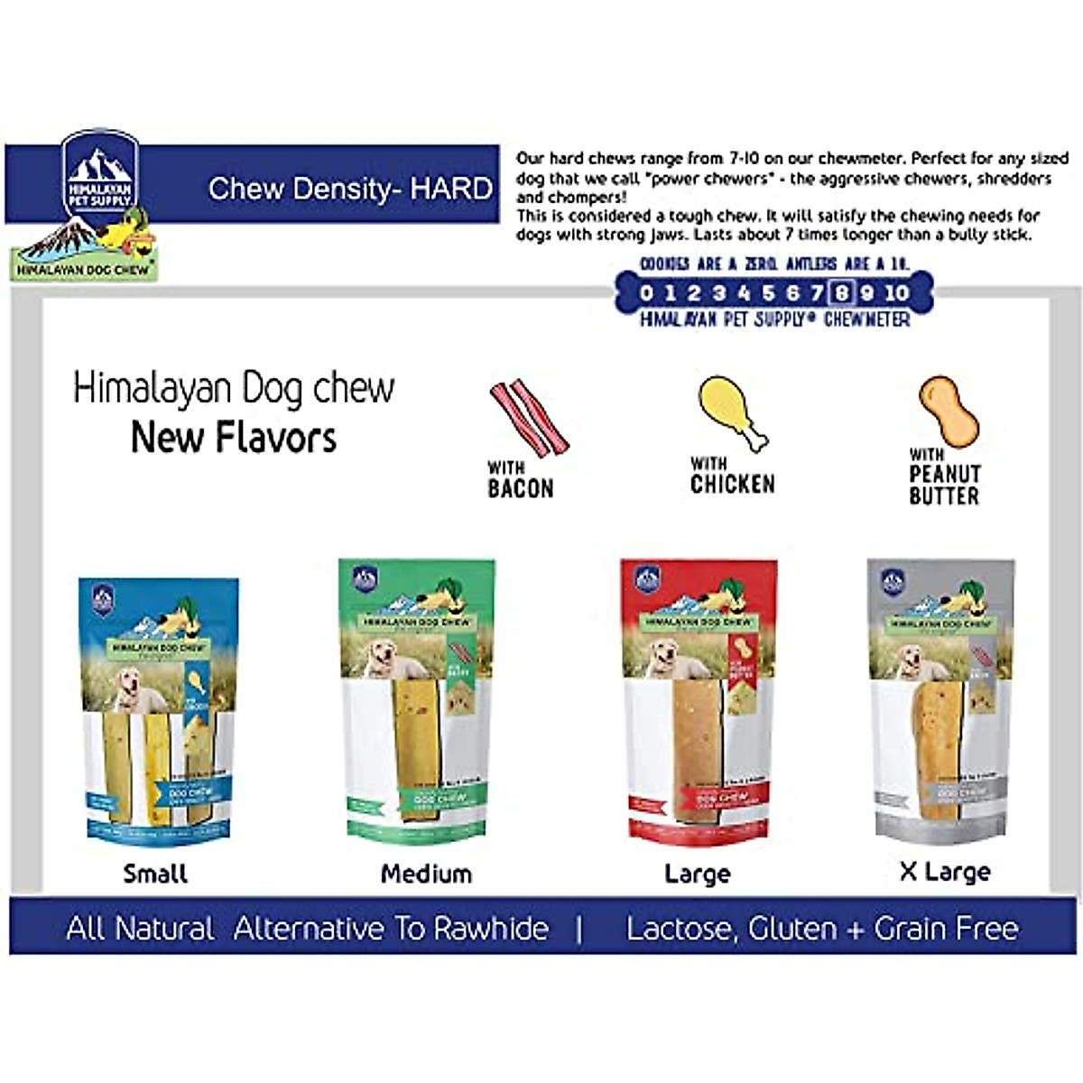 Himalayan Dog Chew Original Yak Cheese Dog Chews, 100% Natural, Long Lasting, Gluten Free, Healthy & Safe Dog Treats, Lactose & Grain Free, Protein Rich, Mixed Sizes, Dogs 65 Lbs & Smaller, 9.9 oz