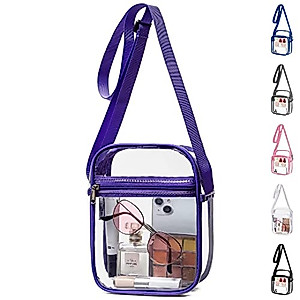 Clear Bag Stadium Approved, Crossbody Bags, Small Transparent Purse for Women See Through Handbag with Adjustable Strap for Concerts Sports Events, Fans, Game, Festivals Purple