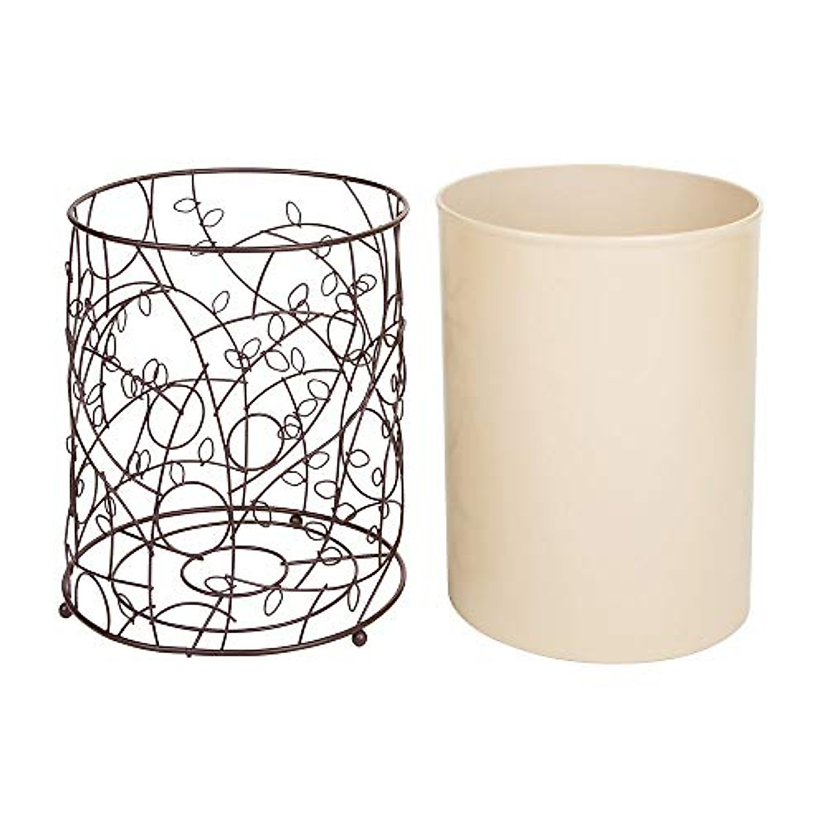 iDesign Twigz Metal Wire and Plastic Wastebasket Trash Can Garbage Can for Bathroom, Bedroom, Home Office, Kitchen, Patio, Dorm, College, Vanilla Tan and Bronze