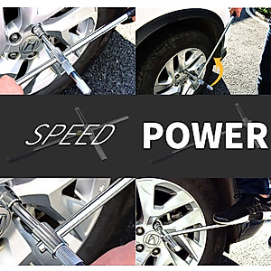 Xergur 23" Universal Extended Lug Wrench, 4 Way Tire Iron Nut Wrench Set with Storage Bag and Standard Sockets (17mm/19mm,21mm/23mm) for Heavy Duty Cross Wrench, Wheel Wrench