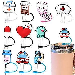 AIERSA 10Pcs Nurse Straw Cover Cap for Stanley Cup, Silicone Straw Topper Compatible with Stanley 30&40 Oz Tumbler with Handle,Straw Tip Covers for Stanley Cups Accessories