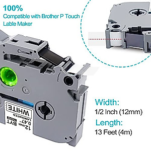 PTD210 Tape TZe131 TZe231 TZe431 TZe531 TZe631 TZe731 P Touch Label Tape 12mm 0.47 Laminated Tape Compatible P-Touch PTH110 PTH100 PTD210 PTD200 PTD400AD PTD600 Label Maker (6 Pack Combo Set)