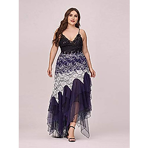 Ever-Pretty Women's Tea Length Lace A-line Dress for Weddings Plus Size Midi Cocktail Dress Purple US20