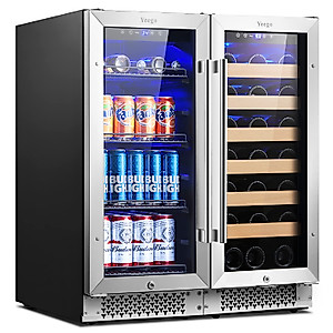 Yeego 30 inch Wine and Beverage Refrigerator&Wine and Beer Fridge,Two 15" Wine Beverage Coolers Under Counter Freestanding Wine Beer Fridge, Hold 33 Bottles and 80 Cans (Two Pack)