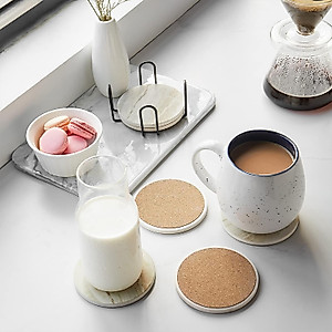 LIFVER Drink Coasters with Holder, Absorbent Coaster Sets of 6, Marble Style Ceramic Drink Coaster for Tabletop Protection,Suitable for Kinds of Cups, Wooden Table, Cool Home Decor, 4 Inches