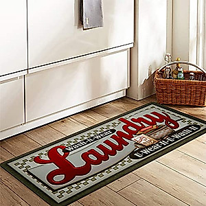 Pauwer Farmhouse Laundry Room Rugs Runner 20"x48" Non Slip Waterproof Laundry Mats Kitchen Floor Carpet Durable Cushioned Natural Rubber Foam Area Rug for Laundry Room Kitchen