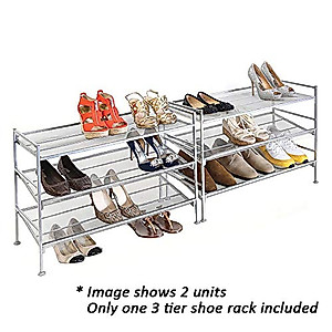 Seville Classics 2-Tier Iron Mesh Utility Shoe Rack, Silver