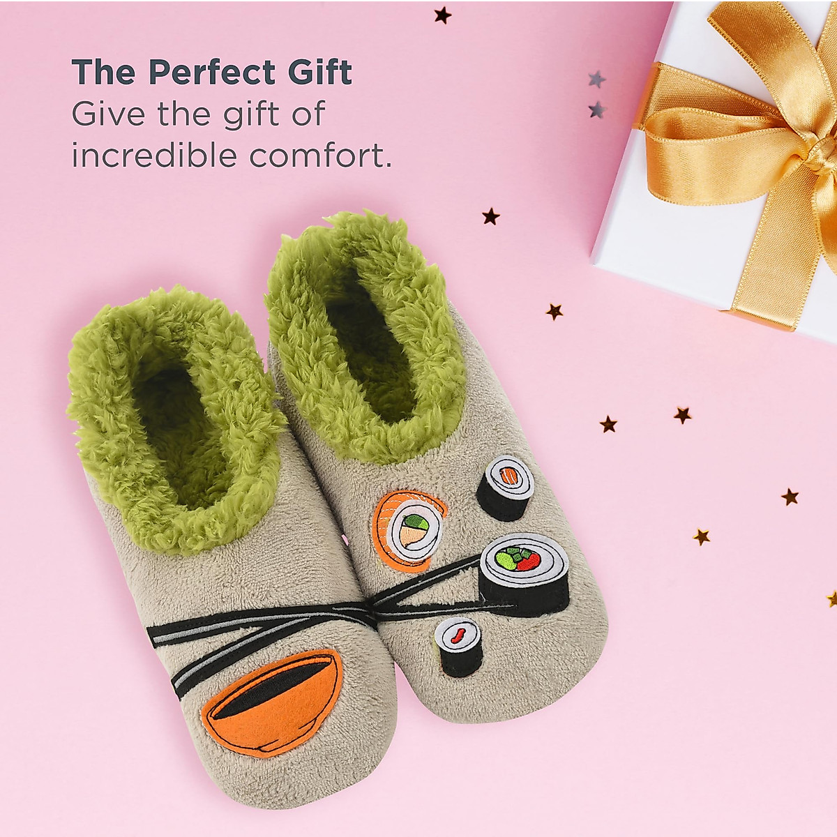 Snoozies Pairable Slipper Socks - Funny House Slippers for Women, Non-Slip Fuzzy Slipper Socks - Sushi -X- Large