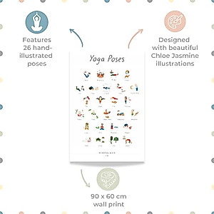 Mindful and Co Kids Yoga Poses Illustrated Wall Print Poster, 90x60cm, 35.4x23.6in, Mindfulness and Movement, for Children 18 Months and Up, for School or Home