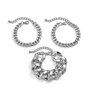 Wiwpar Boho Layered Chunky Bracelets Fashion Layered Link Chain Bracelets Set Adjustable for Women Girls (Silver)